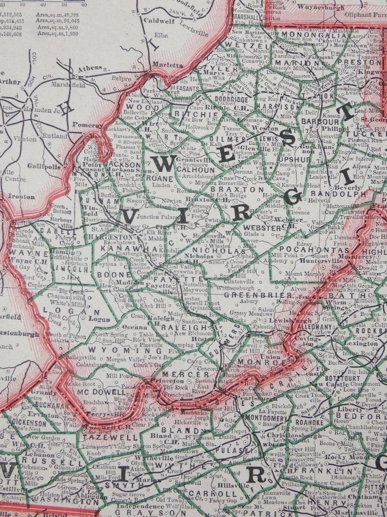 Antique 1884 Map of Tennessee and Kentucky Virginia and West - Etsy