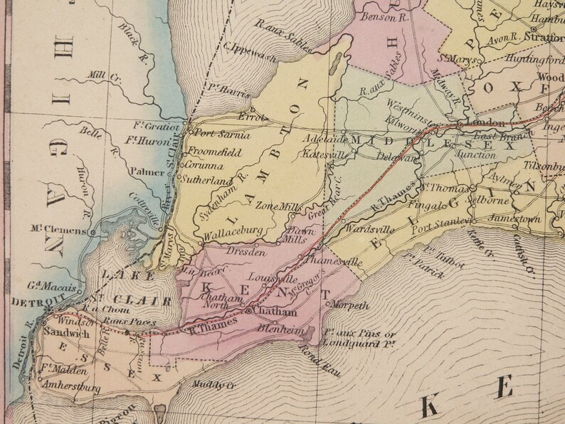 1852 Ontario Canada Map Handcolored Map Ontario Canada 1852 - Etsy