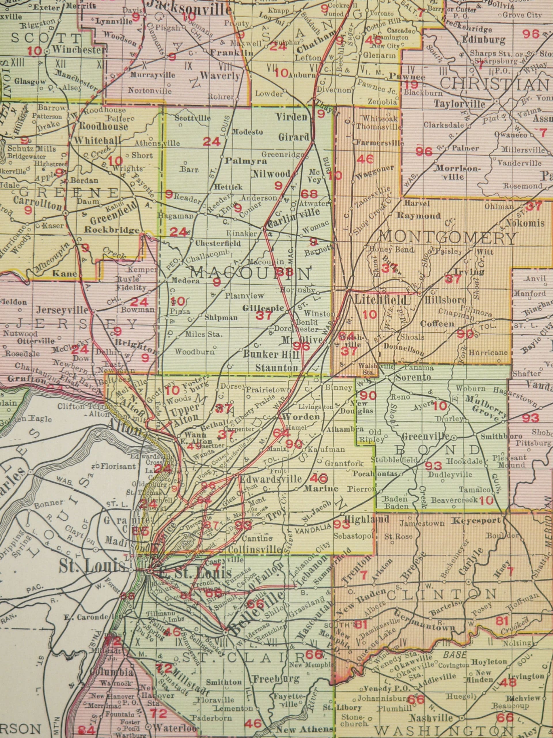 Very Large Illinois Map 1908 Original Antique Map of Illinois, Rand ...