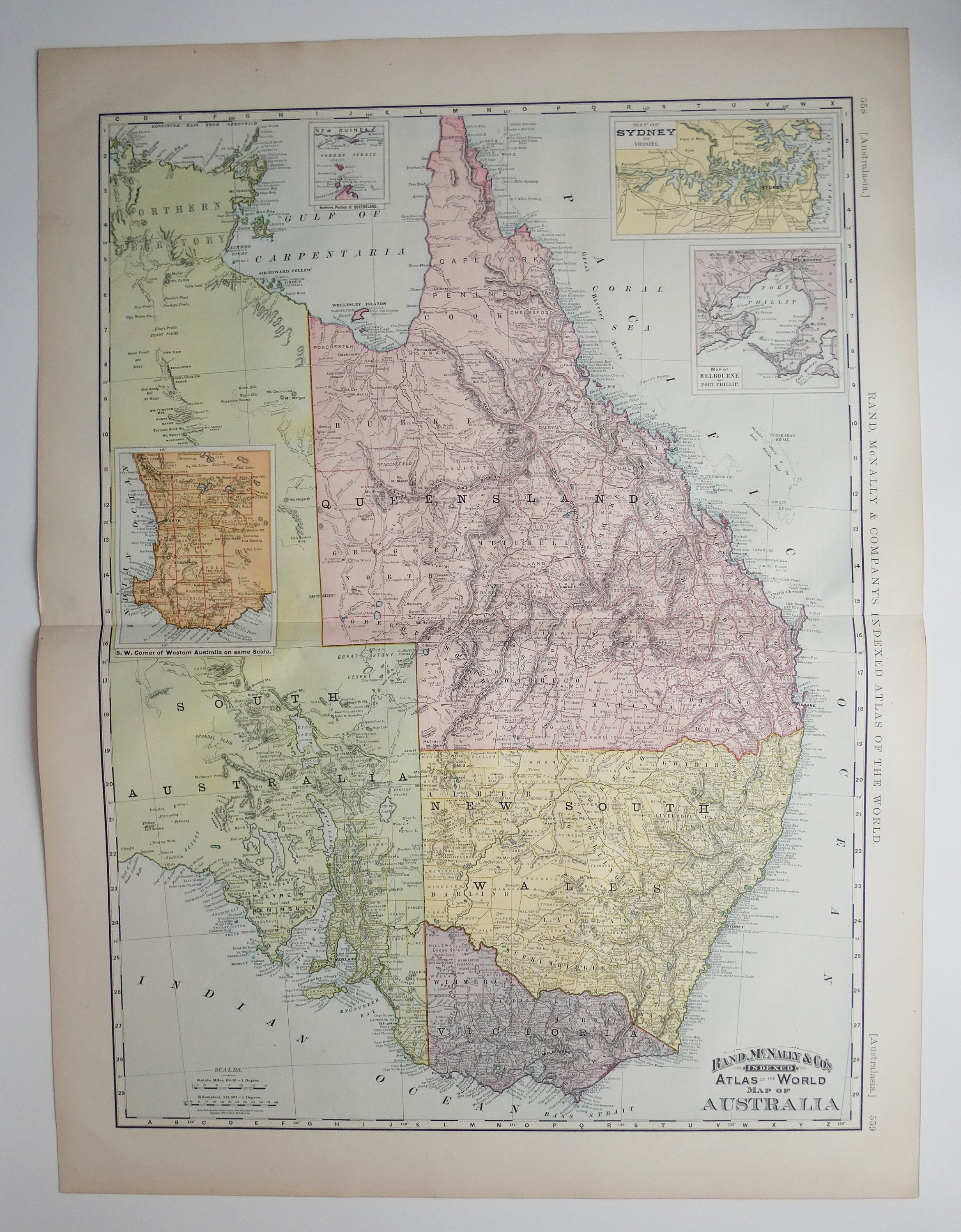 Big Antique Map of Australia, Original Vintage Map 1892 Rand Mcnally ...