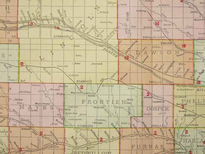 Large Antique Nebraska Map 1908 Original Vintage Map of - Etsy