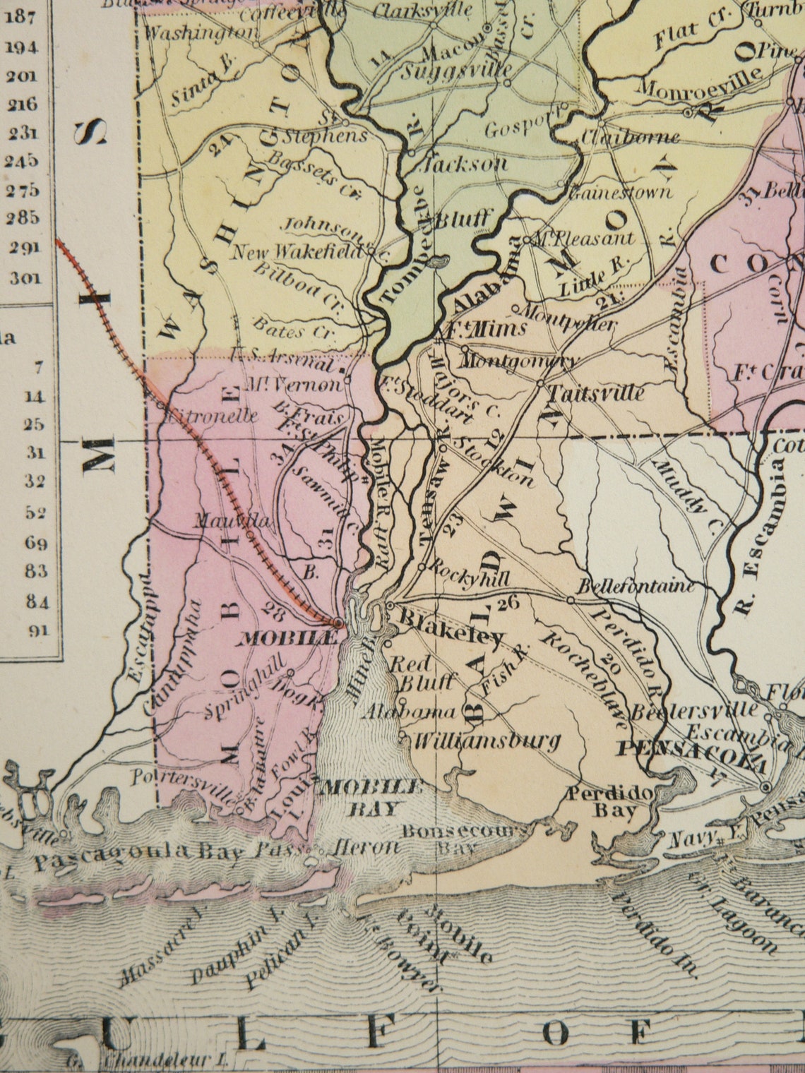 1854 Mitchell Alabama Map Original Antique Map of Alabama - Etsy