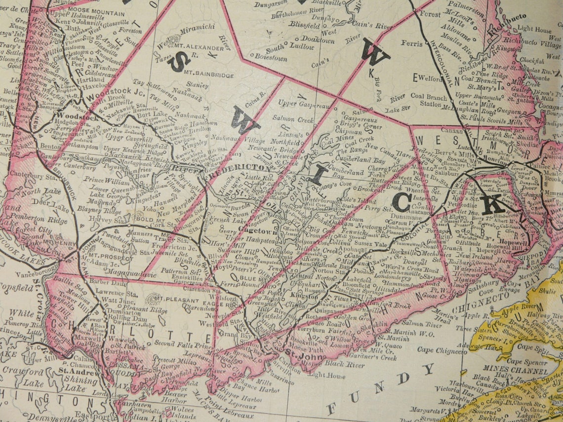 Vintage New Brunswick Map Nova Scotia Canada Map 1881 Rand | Etsy