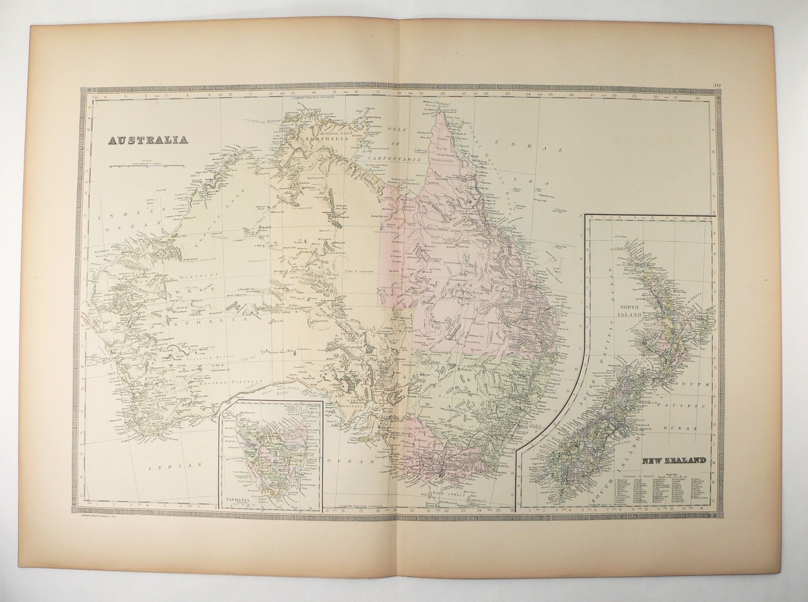 1889 Bradley Australia Map, New Zealand Tasmania Map, 1st Anniversary ...