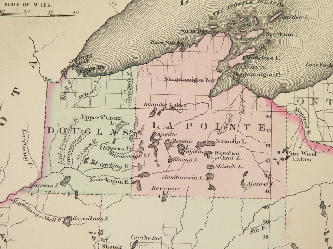 Antique Wisconsin Map Original 1856 Colton Map Wisconsin | Etsy