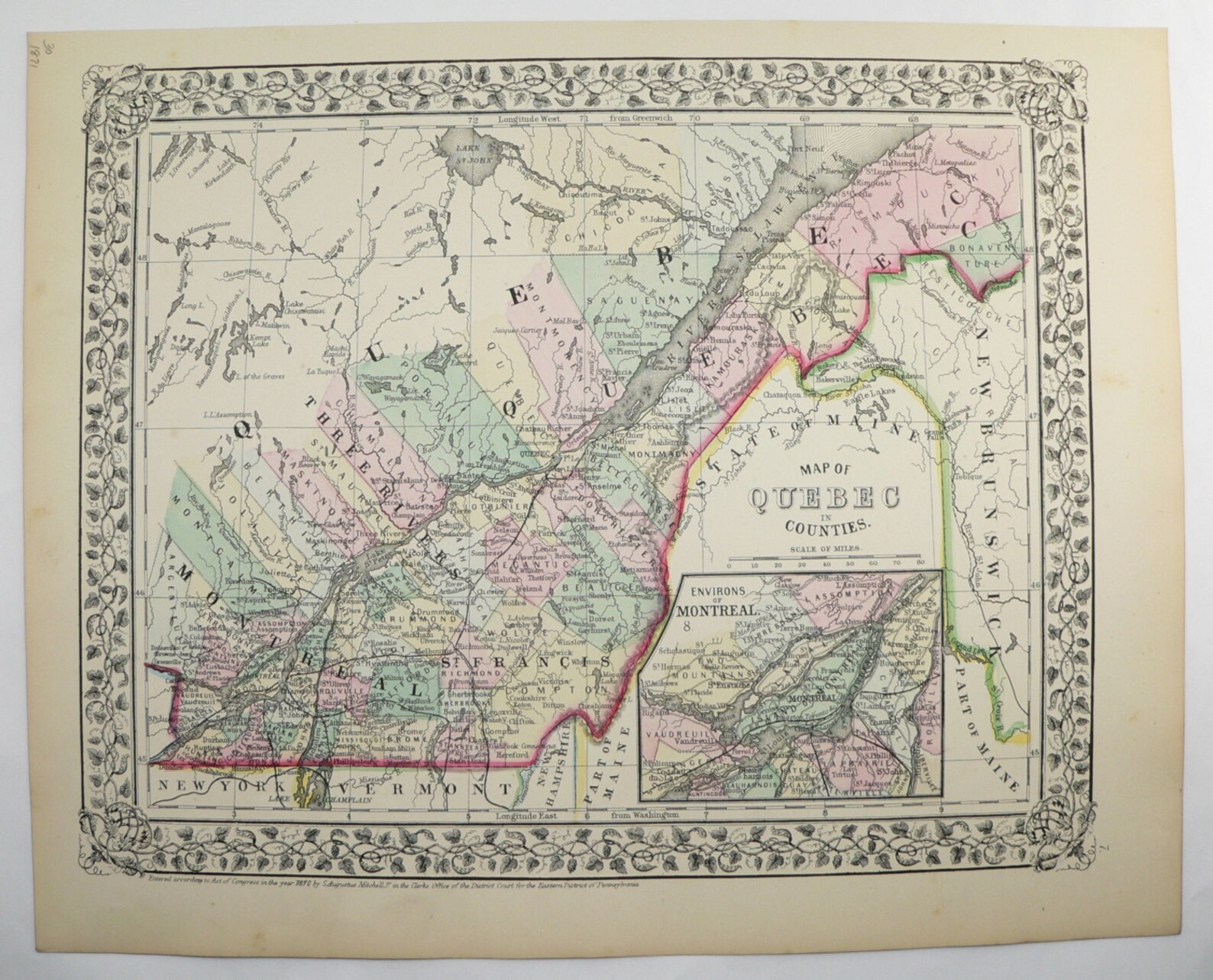 Antique Map Quebec Canada 1871 Mitchell Map Unique Wedding - Etsy