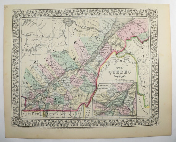 Antique Map Quebec Canada 1871 Mitchell Map Unique Wedding - Etsy