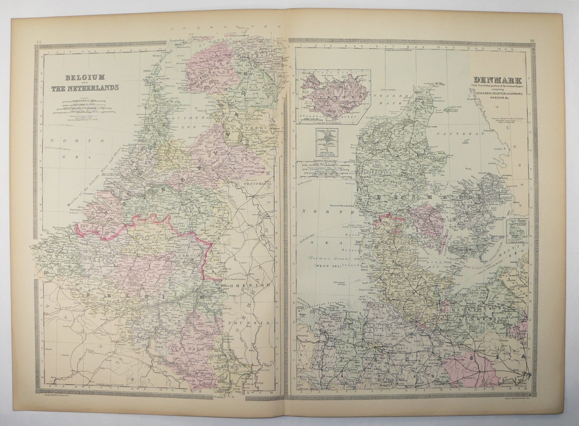 Antique 1889 Netherlands, Belgium and Denmark Map, Original Vintage Map ...