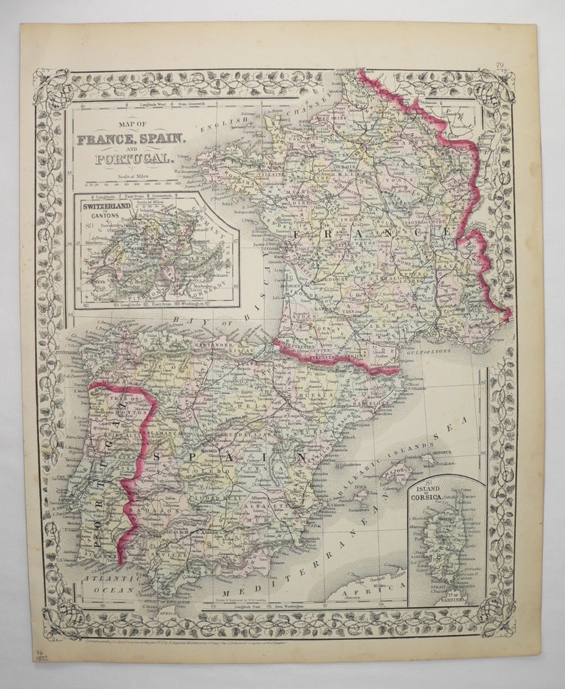 1872 Mitchell Map of France Spain Map Portugal Europe Travel | Etsy