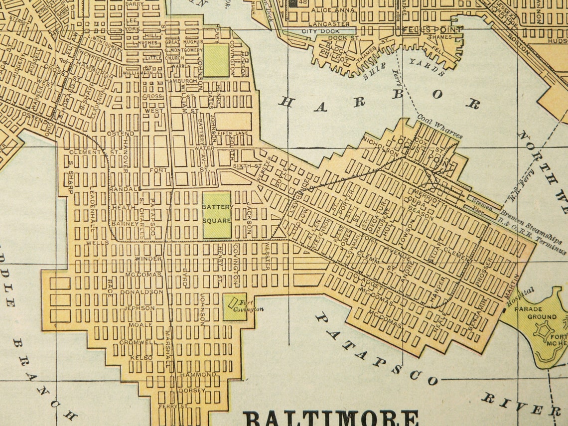 1896 Vintage Baltimore Map City Street Map Baltimore - Etsy