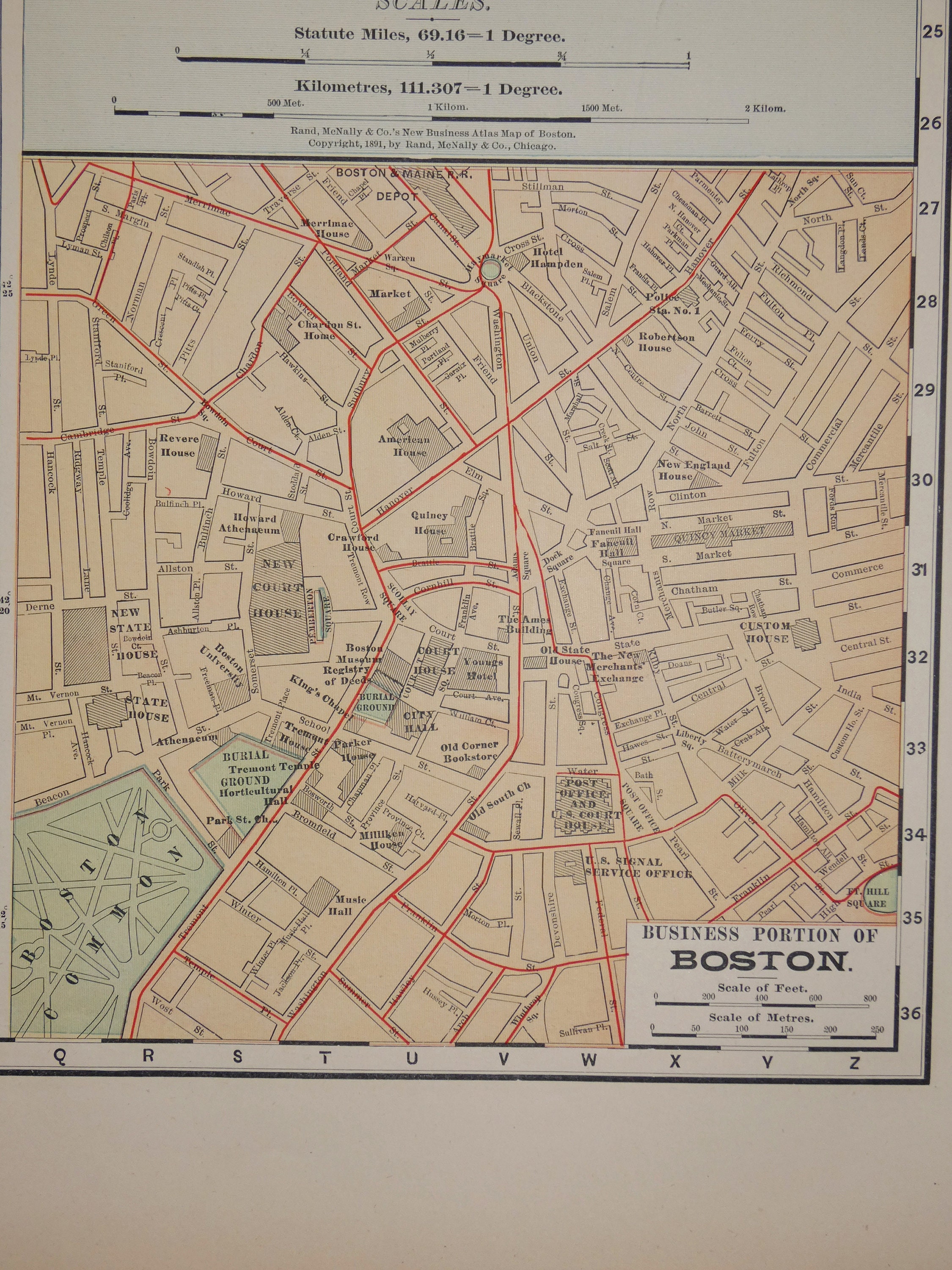 Real 1892 Large Boston Map Original Antique Map of Boston | Etsy