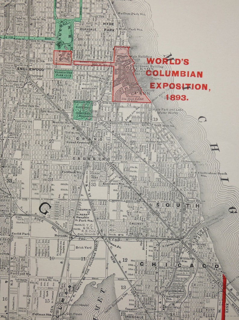 Very Large Chicago Map 1892 Antique City Street Map of Chicago | Etsy
