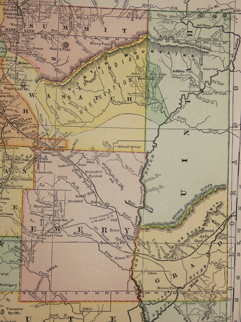 1892 Vintage Utah Map, Original Vintage Map of Utah, Rand Mcnally Atlas ...