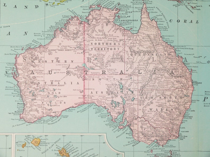 Large Oceania Map Malaysia 1912 Rand Mcnally Pacific Ocean Islands Map ...
