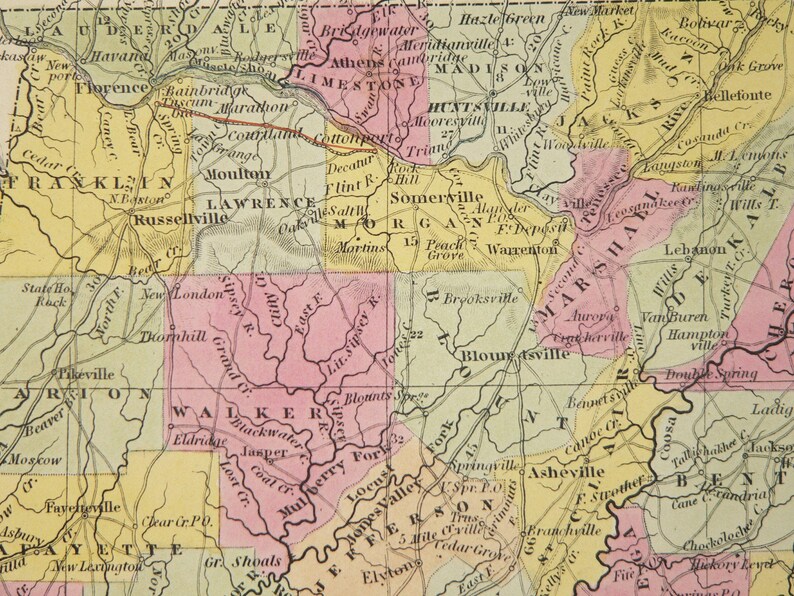 1852 Alabama Map, Antique Gulf Coast Art, Mitchell Atlas - Etsy