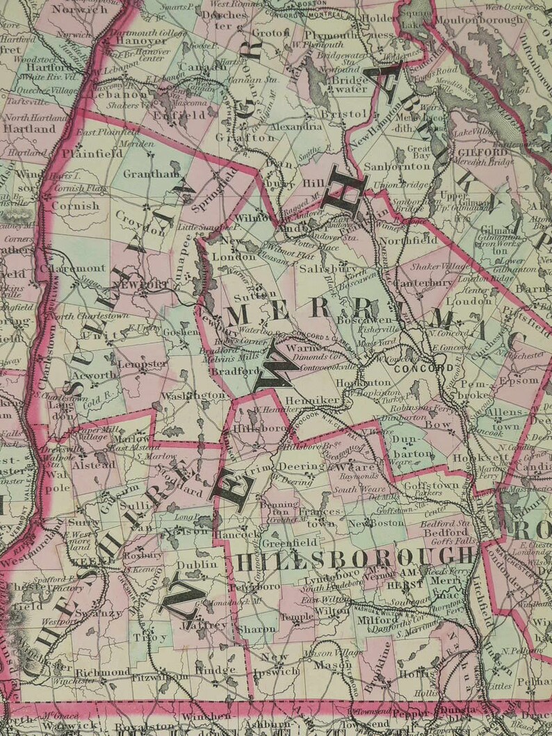Original 1862 Johnson Vermont and New Hampshire Map Large | Etsy
