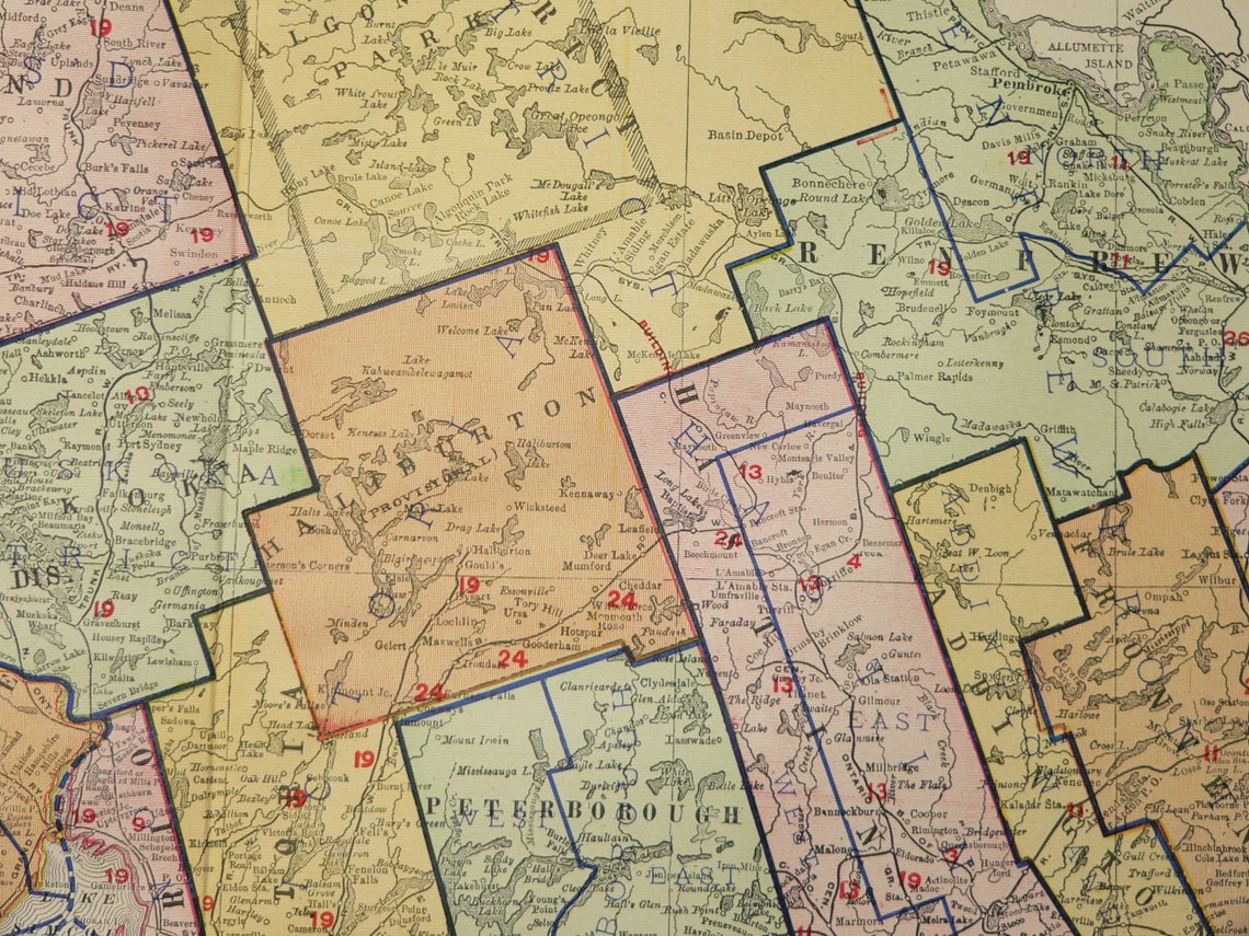 Large Vintage Ontario Canada Map 1908 Antique Map of Ontario, Railroad ...