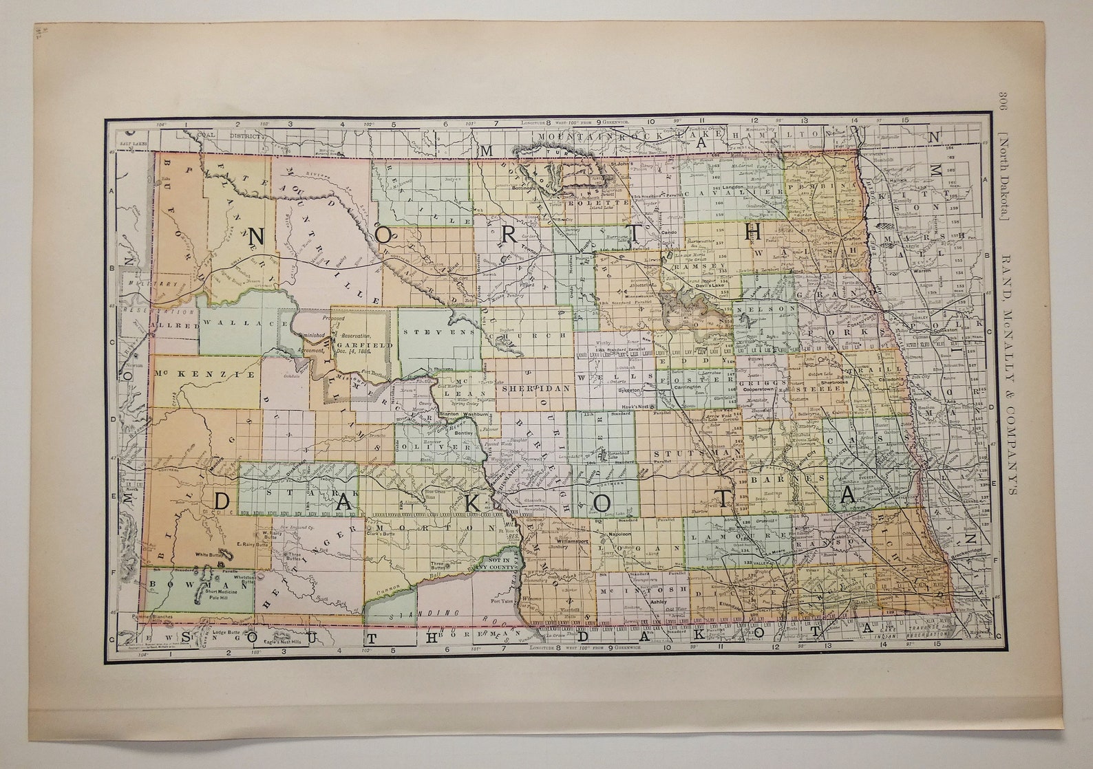 1892 Antique North Dakota Map Rand Mcnally Atlas Map of North - Etsy