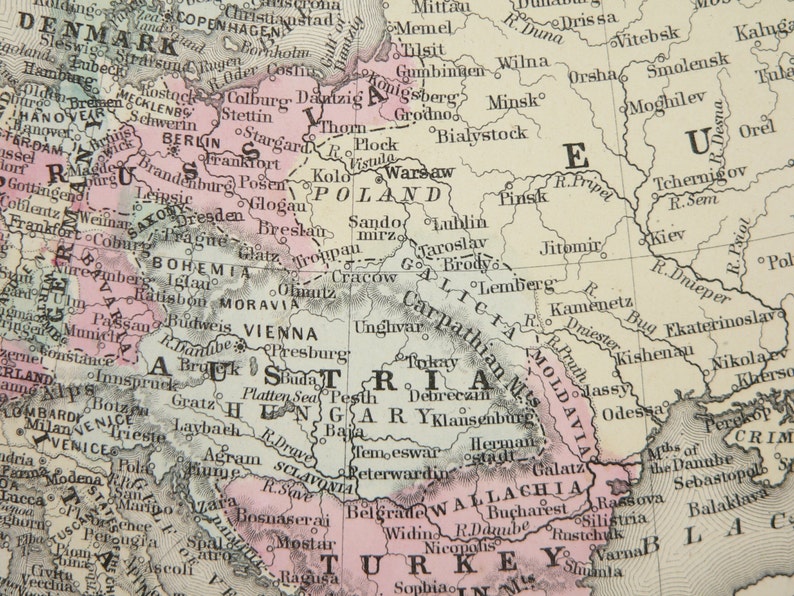 Antique Map of Europe Original 1860 Mitchell Europe Map - Etsy