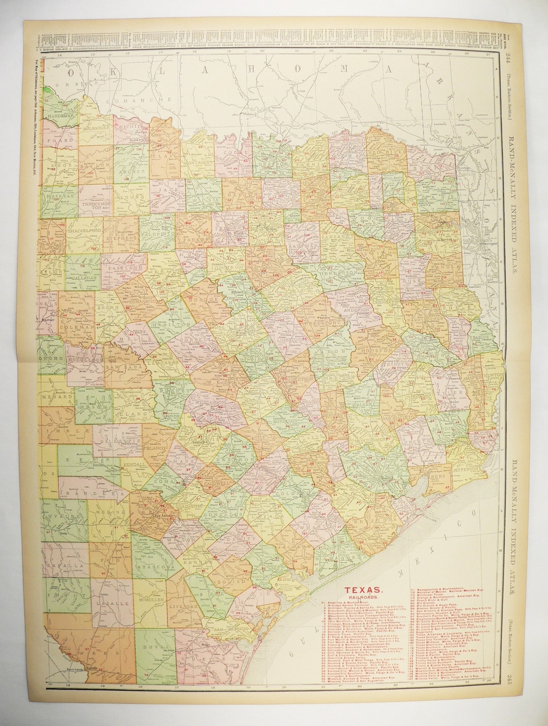 Large Vintage Texas Map Eastern Texas 1908 Original Antique Map of ...