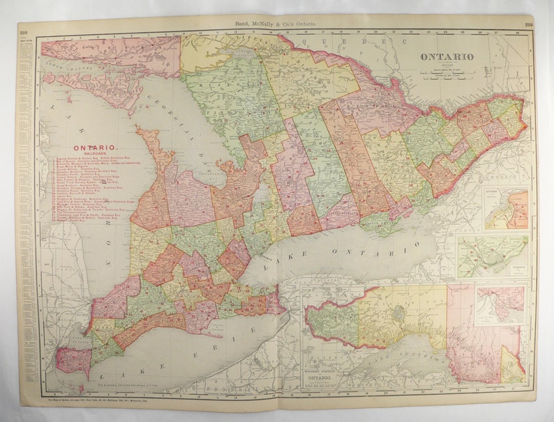 Vintage Ontario Railroad Map, 1903, Rand Mcnally - Etsy