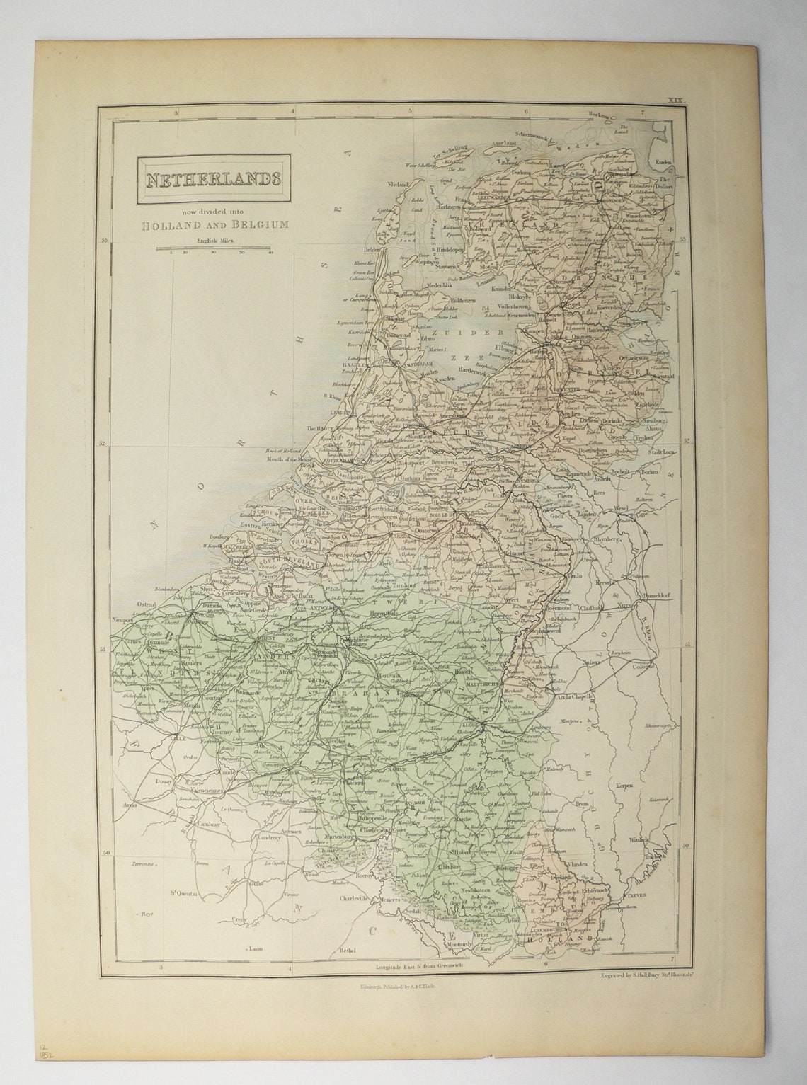 Original Antique Netherlands Map 1852 Adam & Charles Black Map | Etsy