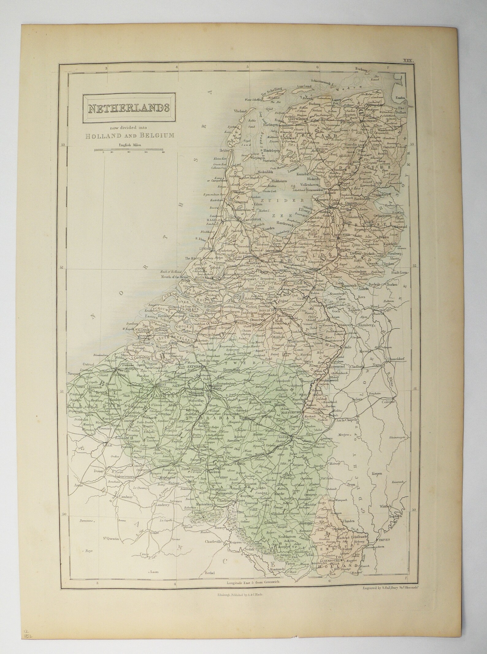 Original Antique Netherlands Map 1852 Adam & Charles Black Map | Etsy