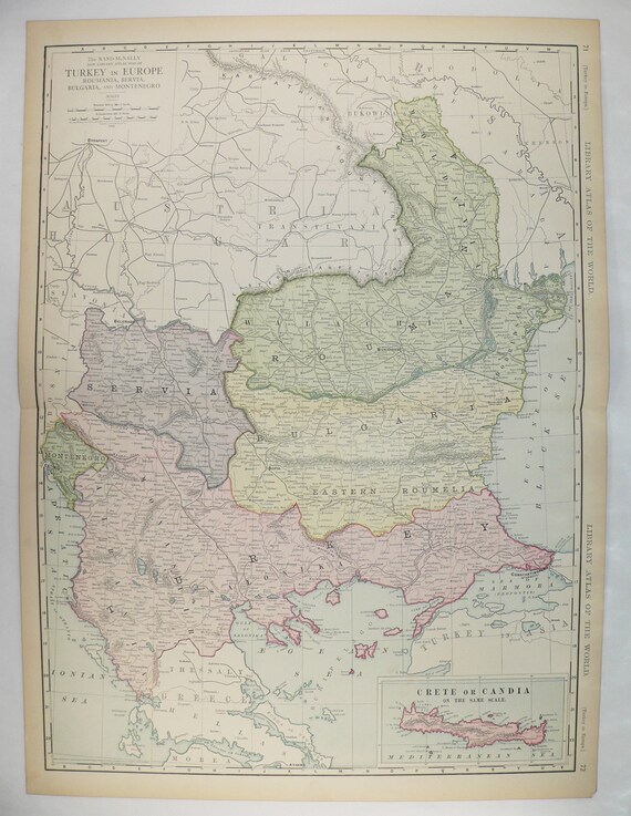 Old Turkey Map 1912 Large Map of Balkan Peninsula Romania | Etsy