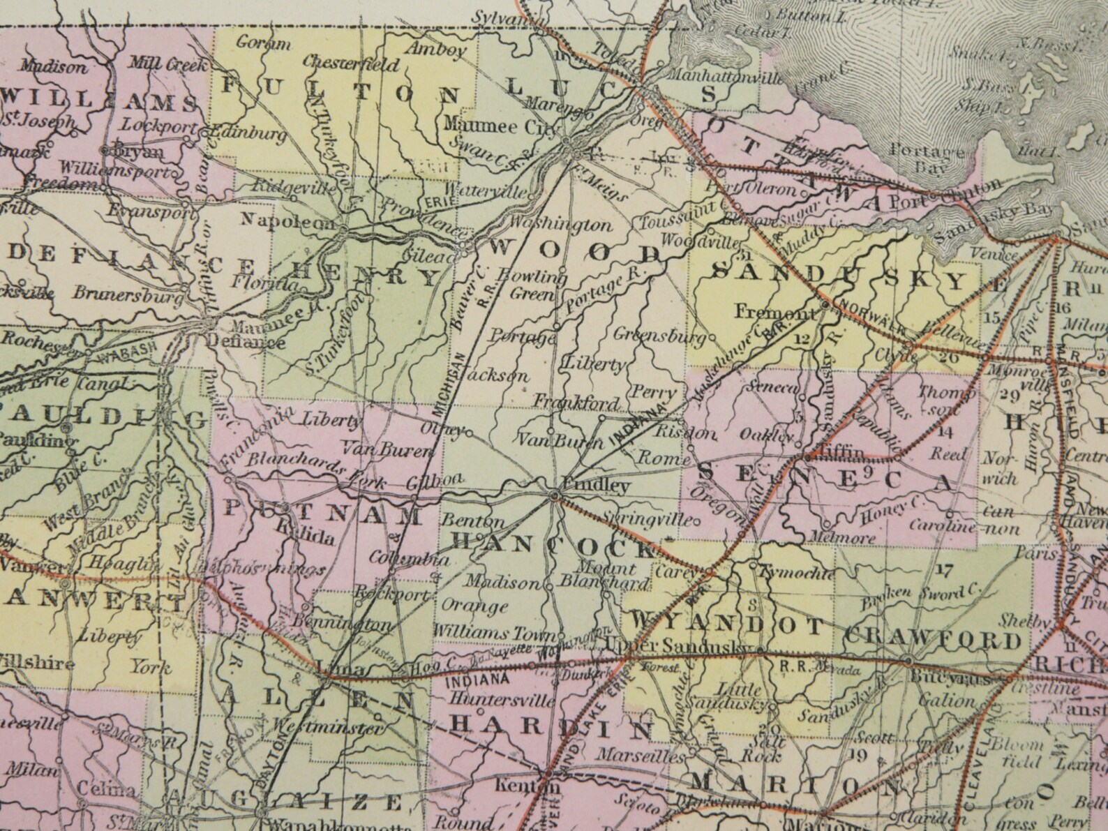 Antique Ohio Map, 1855 Mitchell Map of Ohio State, 1st Anniversary Gift ...