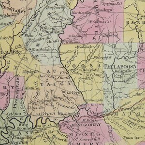 1852 Mitchell Alabama Map, Antique AL Map, Alabama Gift for Graduate ...