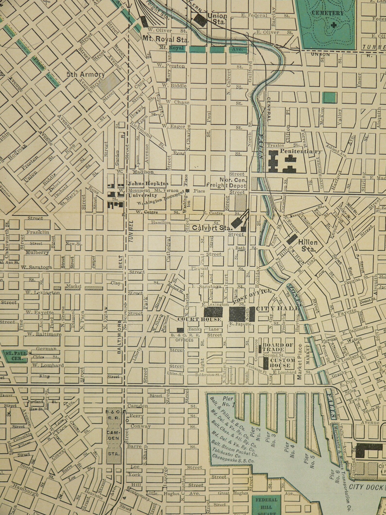 Original Vintage Baltimore MD Map 1908 Large Rand Mcnally Map of ...
