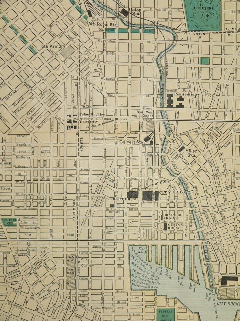 Original Vintage Baltimore MD Map 1908 Large Rand Mcnally Map of ...