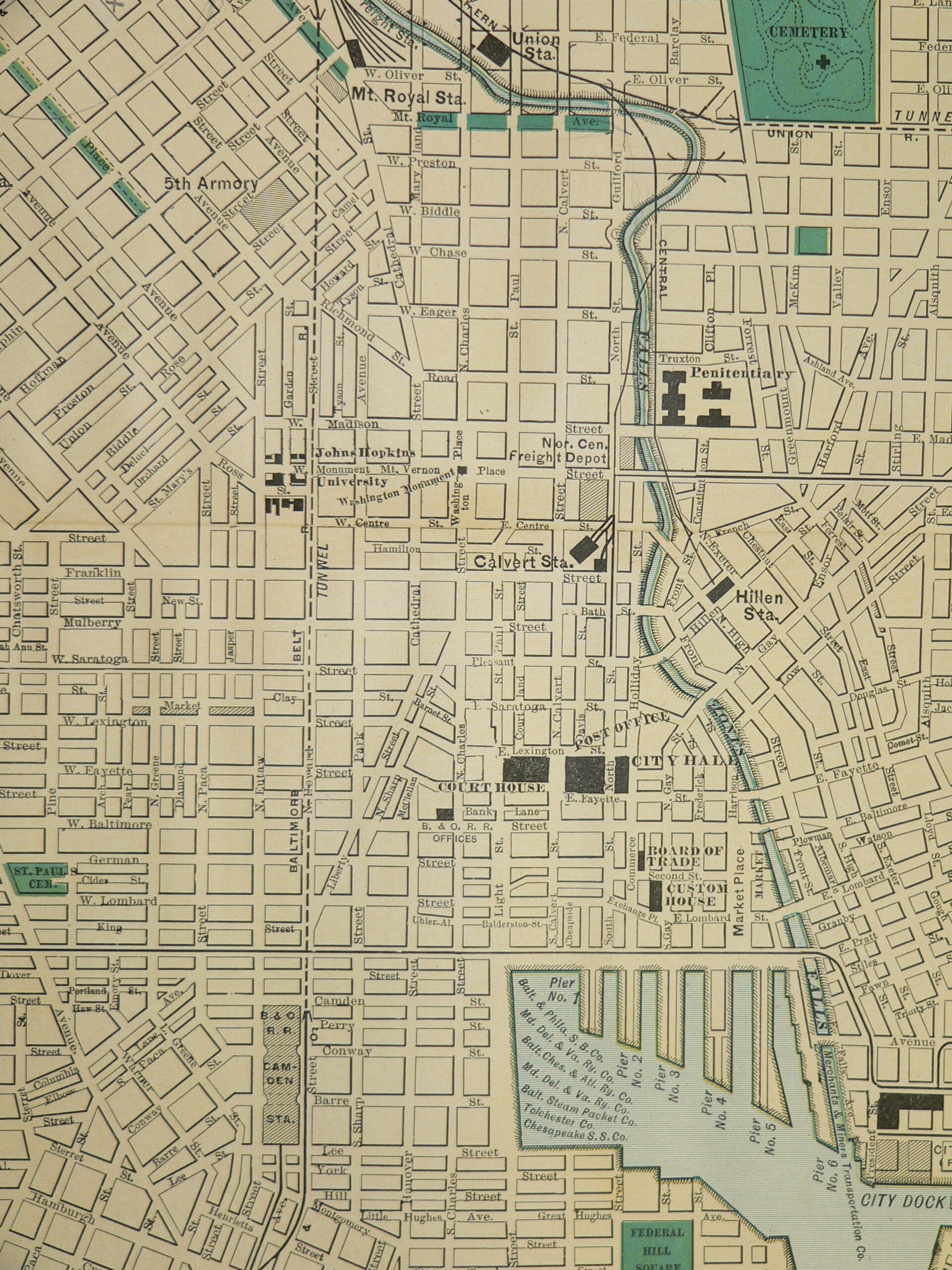 Original Vintage Baltimore MD Map 1908 Large Rand Mcnally Map of ...