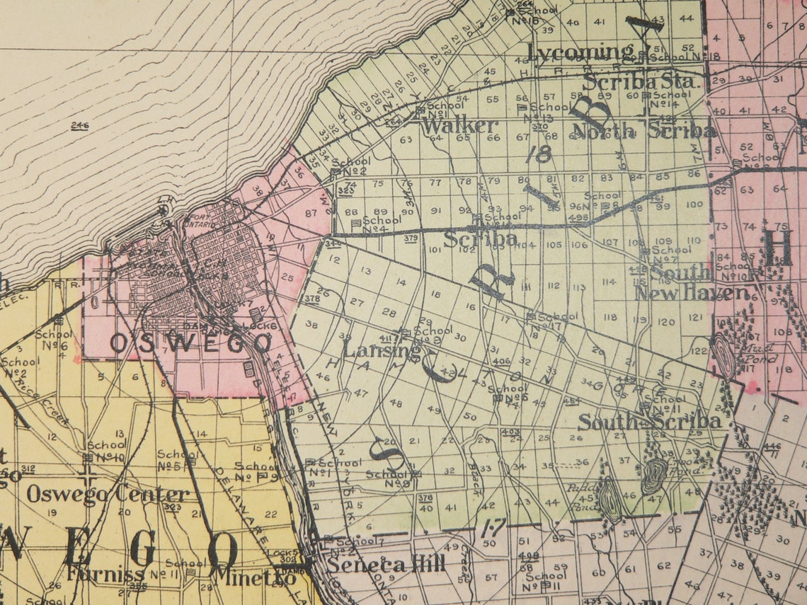 Large Vintage Map Oswego County NY Map New York County 1912 - Etsy