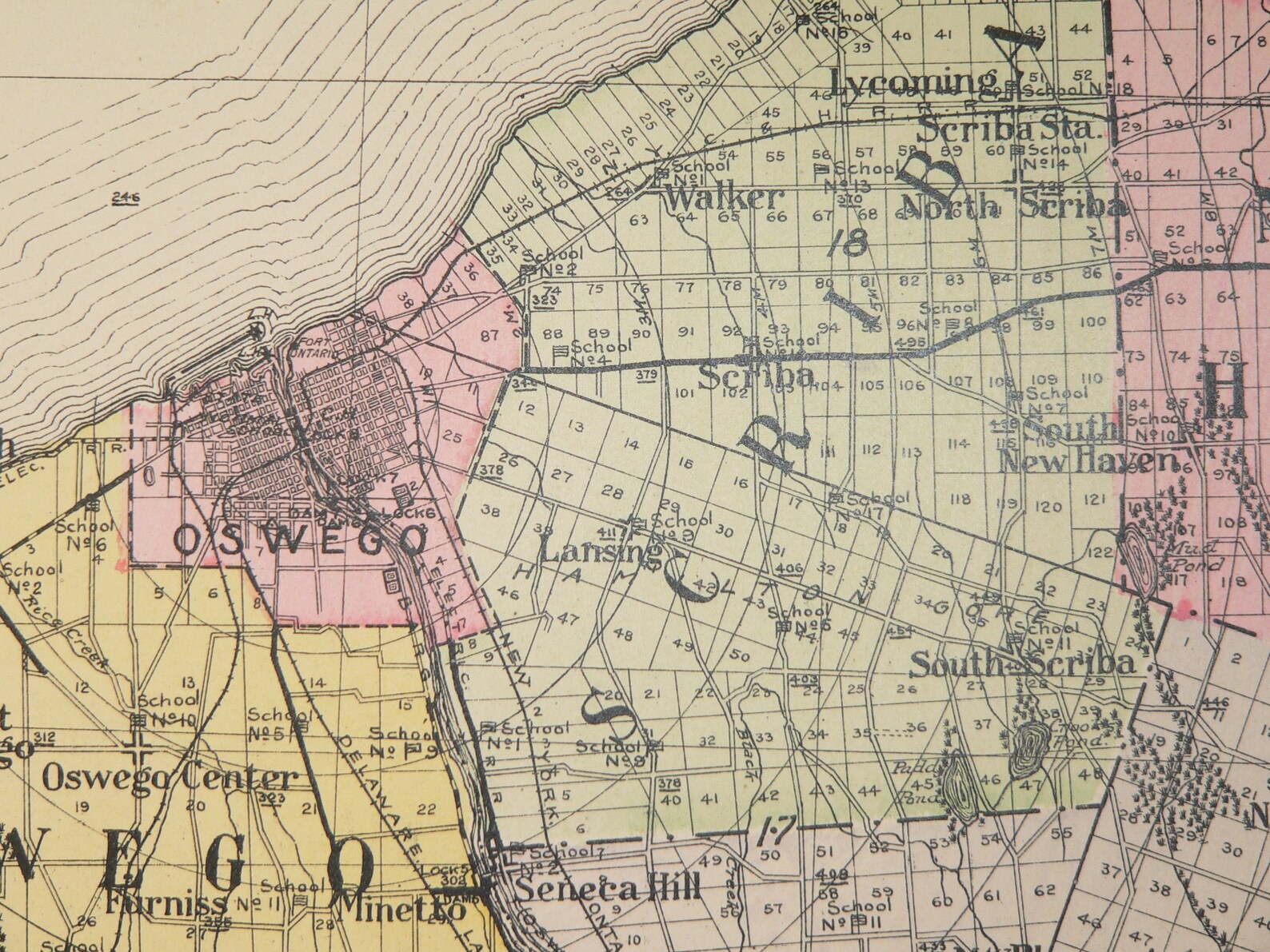 Large Vintage Map Oswego County NY Map, New York County 1912 Man Cave ...