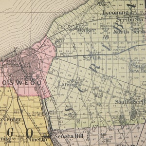 Large Vintage Map Oswego County NY Map, New York County 1912 Man Cave ...