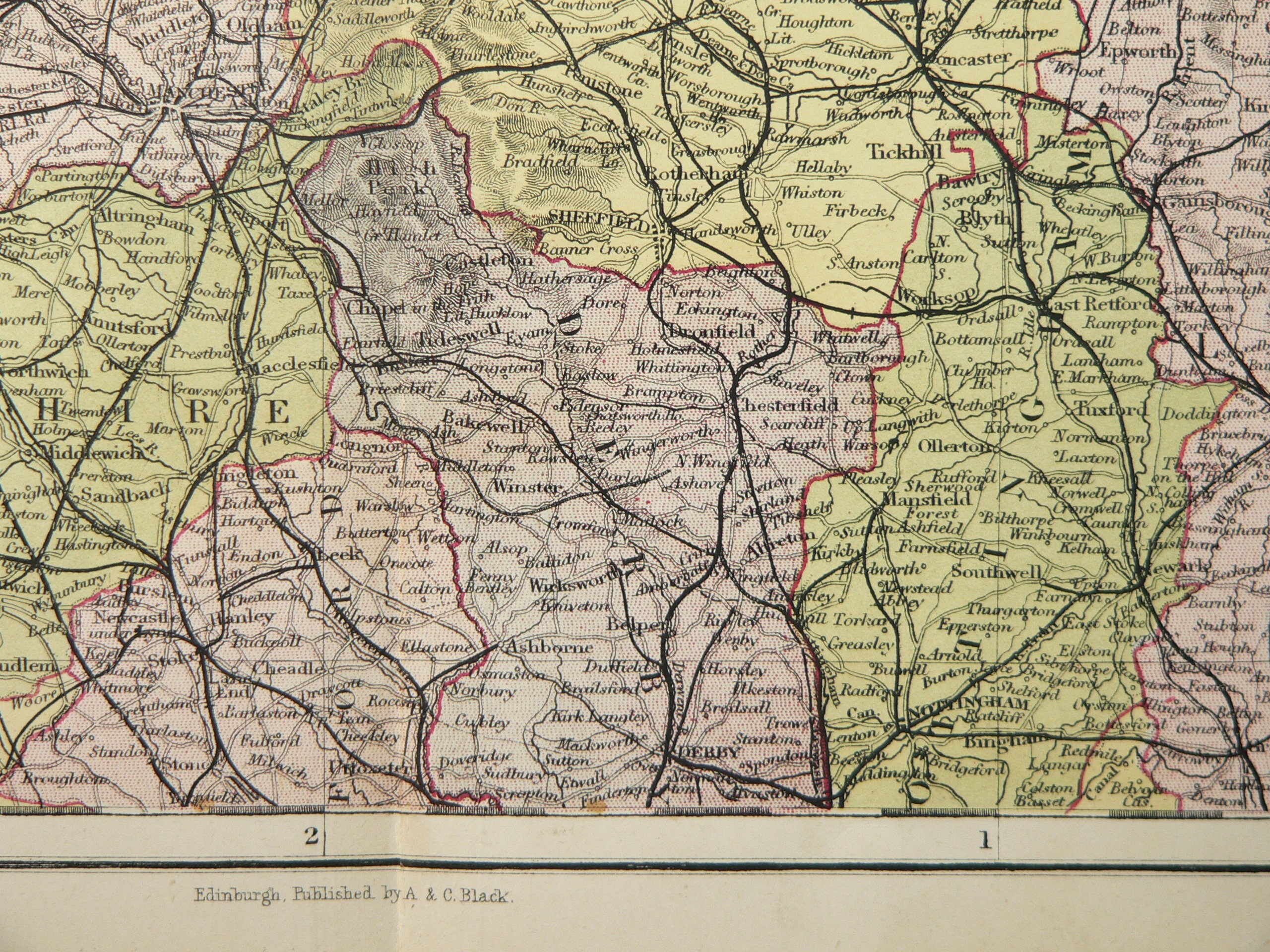 1873 Antique England Map Wales 1873 A C Black Map of England and Wales ...