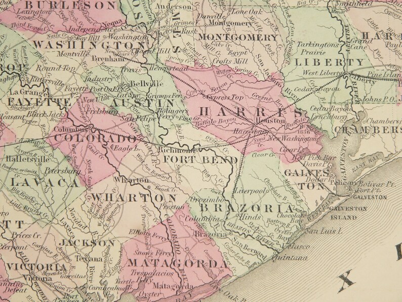 1864 Large Map of Texas Original Antique Texas Map by Johnson | Etsy
