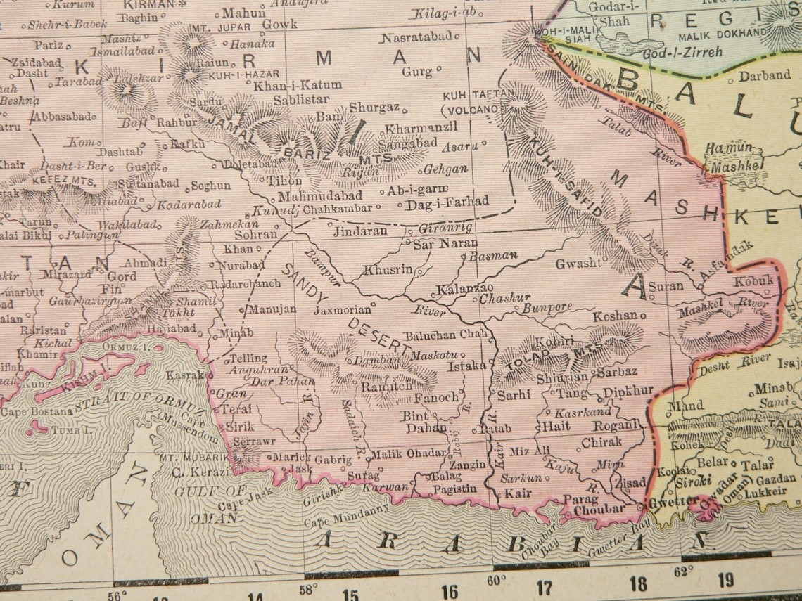 1900 Iran and Afghanistan Map Middle East Map Rand Mcnally | Etsy
