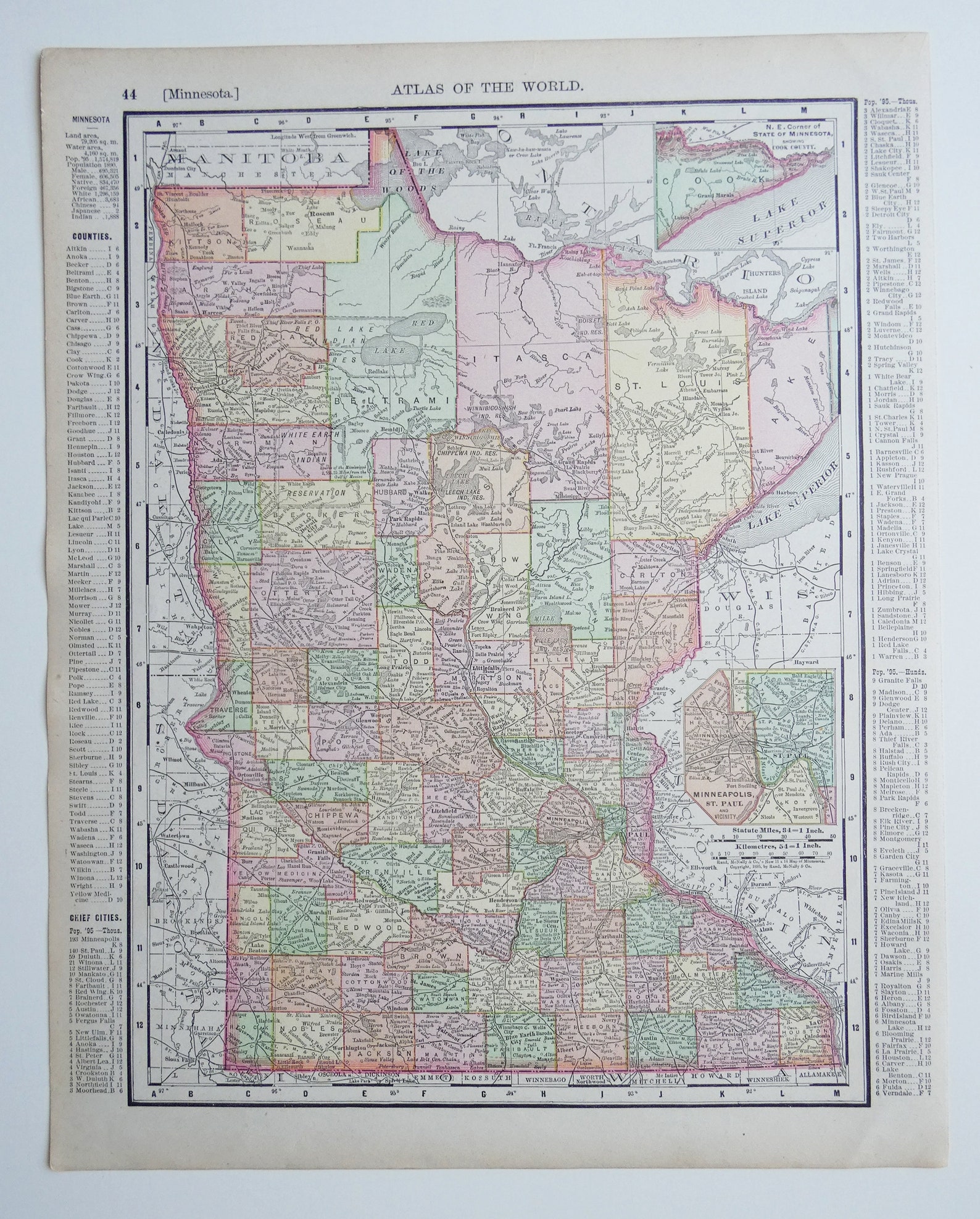 Antique Minnesota and Wisconsin Map 1899 Vintage Geography State Map ...