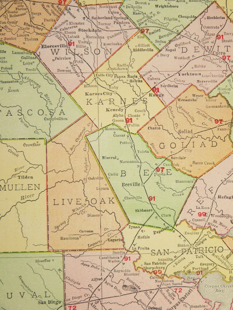 Large Vintage Texas Map Eastern Texas 1908 Original Antique | Etsy