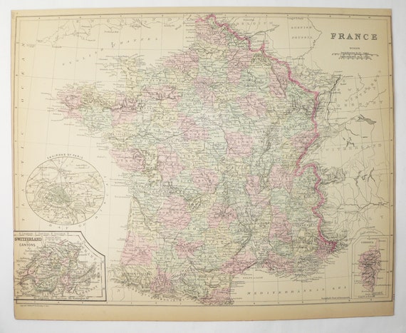 1886 Antique France Map 1886 Bradley Atlas Map of France | Etsy