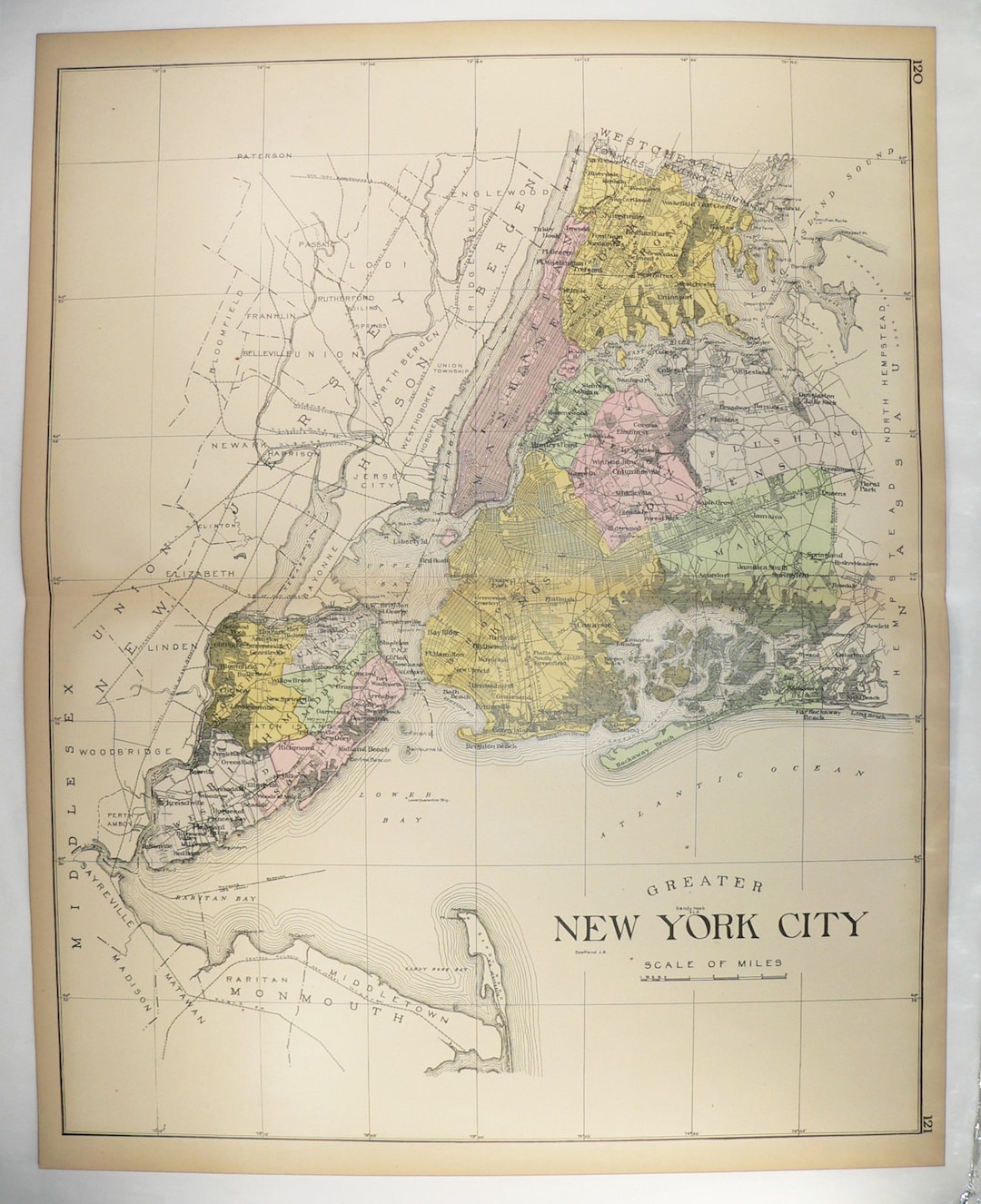 Vintage New York City Map Large 1912 Greater NYC Map, Manhattan Map ...