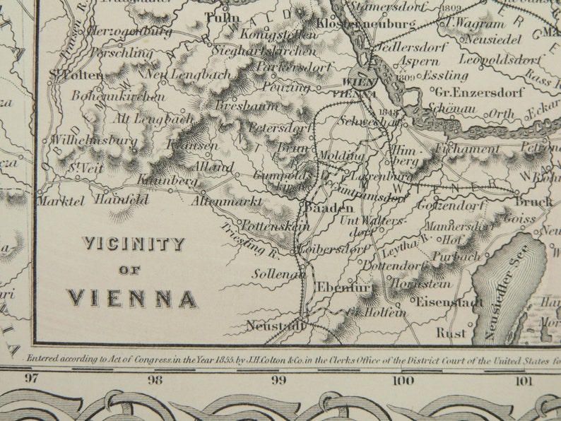 Antique Austria Map 1856 Colton Map, Hungary, Transylvania, Croatia ...