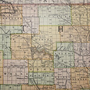 1892 Antique North Dakota Map, Rand Mcnally Atlas Map of North Dakota ...