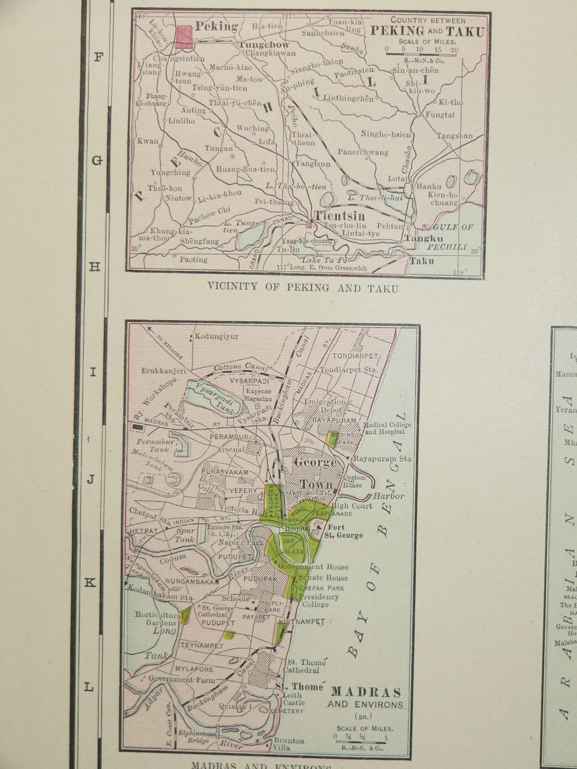 1912 Vintage India Map, Calcutta Bombay, Singapore Peking China ...