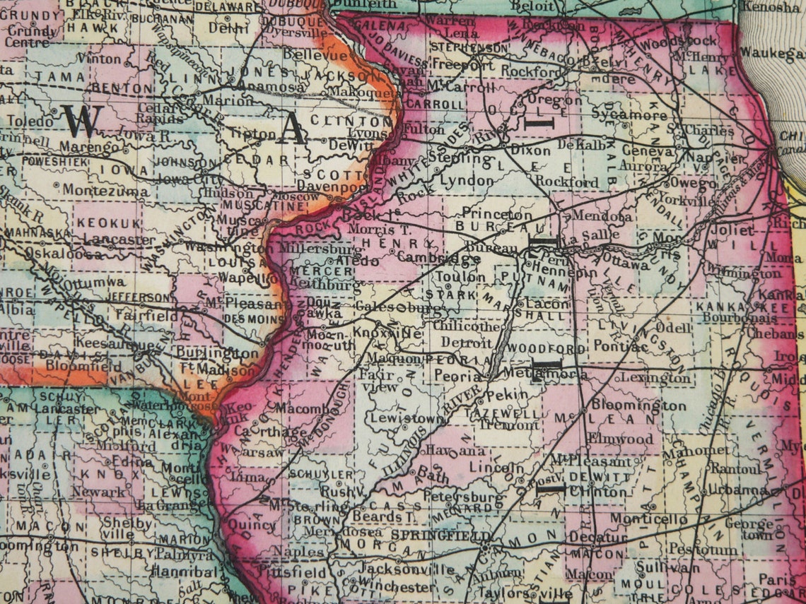 Original 1860 Mitchell Map of Illinois Missouri Iowa Kansas | Etsy
