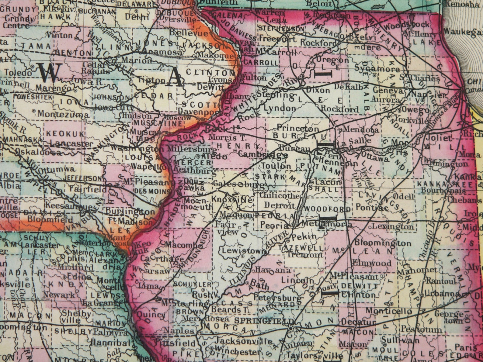 Original 1860 Mitchell Map of Illinois, Missouri, Iowa, Kansas and ...