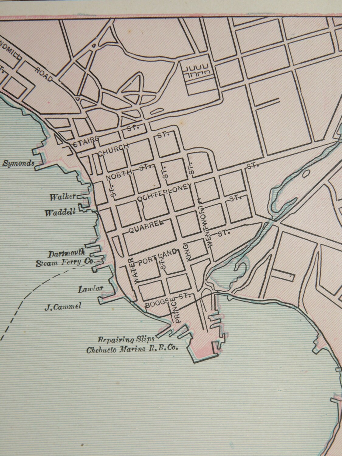 Vintage Map Quebec City Canada, Halifax Dartmouth Map 1894 City Street ...