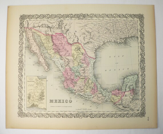 Antique Mexico Map 1856 Colton Map of Mexico Yucatan Belize | Etsy
